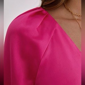 Tops | Last One Hot Pink Drawstring Waist Satin Peplum Blouse | Poshmark